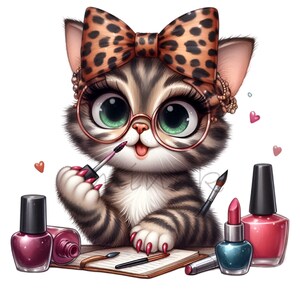 Cute Cat Doing Nails Clipart | Adorable Kitty Illustration 15 PNG ...