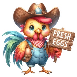 15 PNG Farm Rooster Clipart – Cowboy Chicken Art With Fresh Eggs Sign ...
