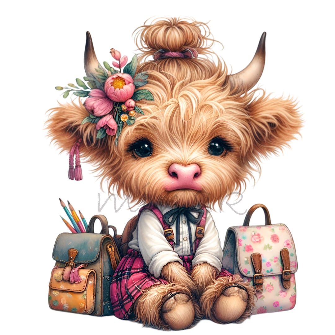 15 PNG Back to School Cow – Highland Cow PNG – Cute Student Animal ...