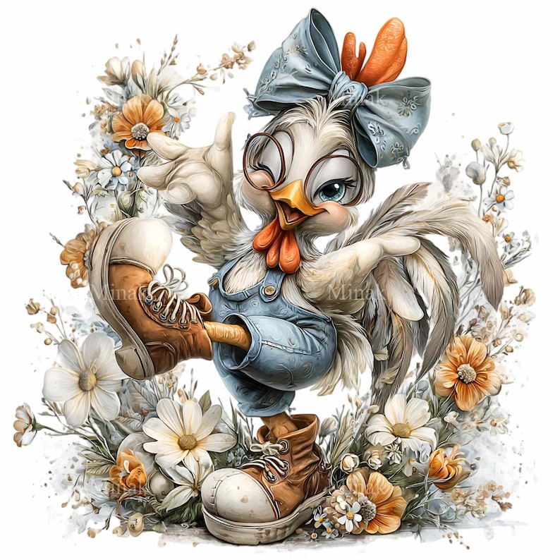 15 PNG Spring Chicken Clipart, Watercolor Farm Bird With Flowers ...