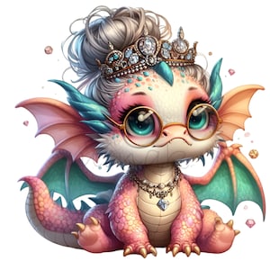 15 Princess Dragon PNG Clipart - Cute Fantasy Dragon With Tiara ...