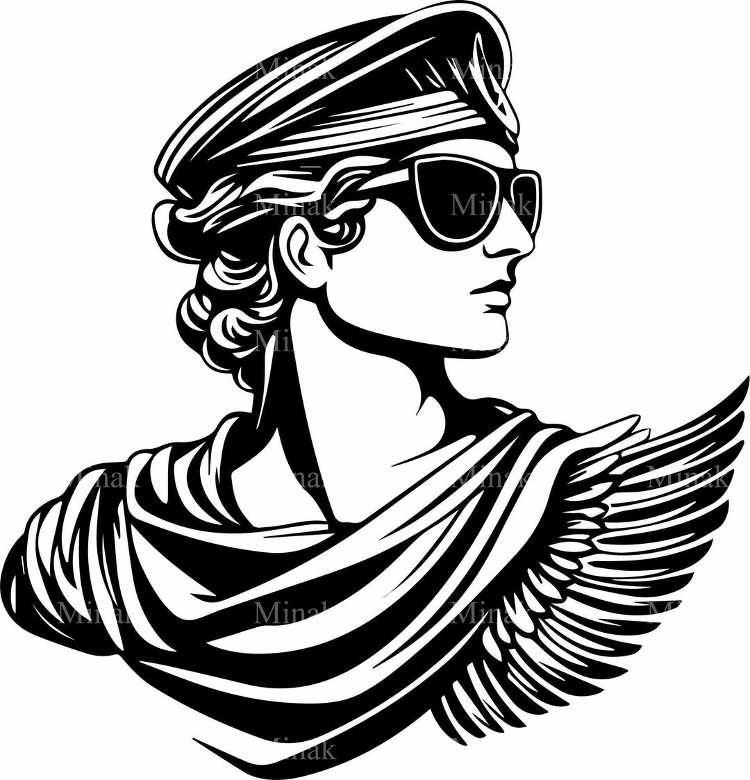 4 Cool Roman Bust SVG Cut File - Winged Roman Statue With Sunglasses ...