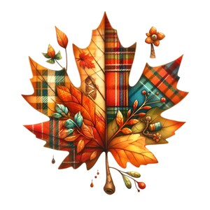 Autumn Plaid Leaf Clipart PNG, 15 Colorful Fall Leaf With Tartan ...