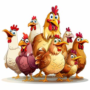 20 PNG Funny Chicken PNG Clipart, Cartoon Rooster and Hen Group, Farm ...