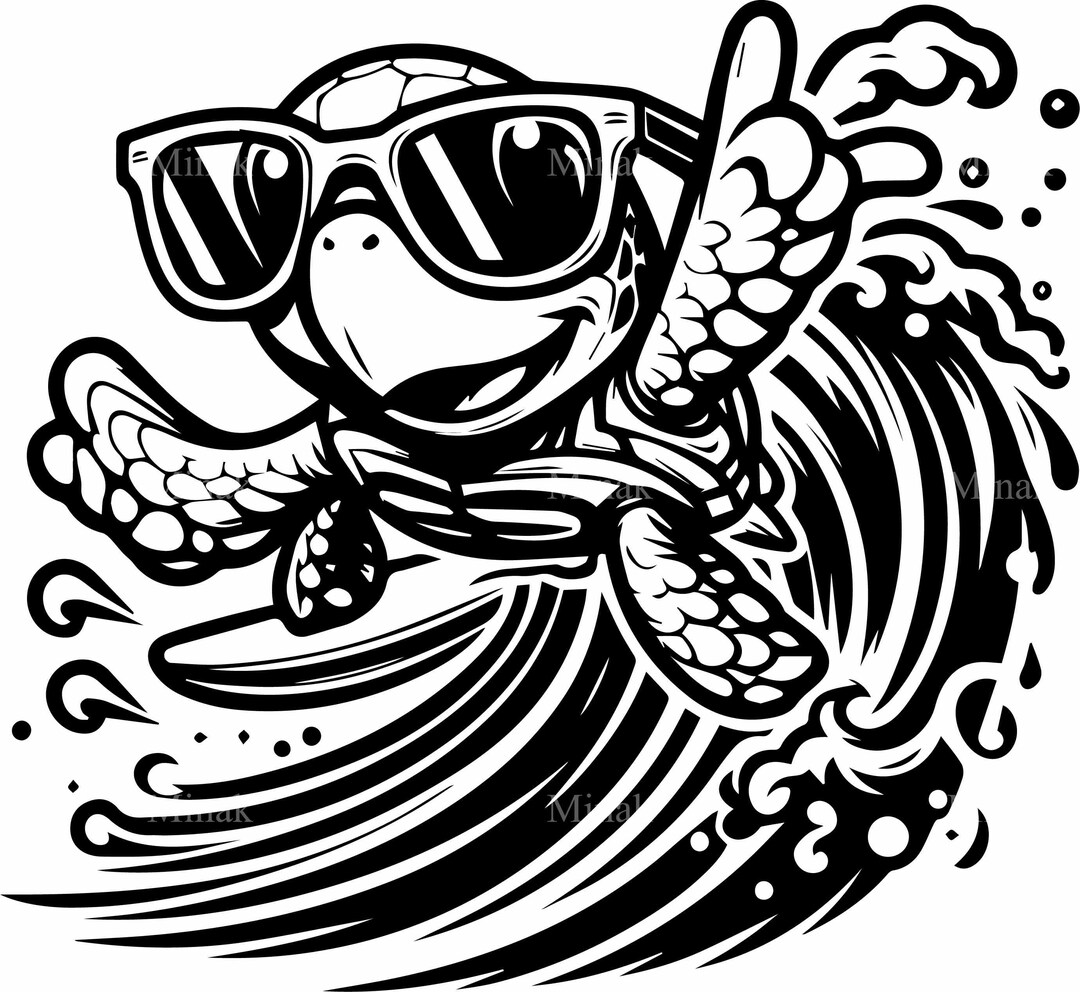 5 SVG Cool Surfing Turtle SVG Cut File, Funny Turtle With Sunglasses ...
