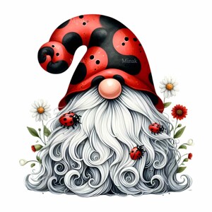 10 Ladybug Gnome PNG Clipart - Cute Spring Gnome With Daisies Digital ...