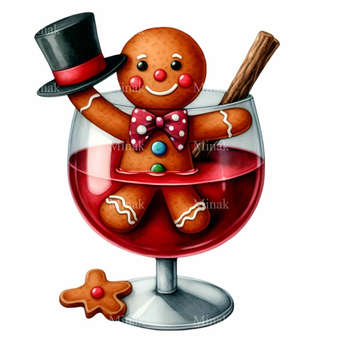 12 Gingerbread Man in Wine Glass PNG Clipart | Festive Gingerbread ...