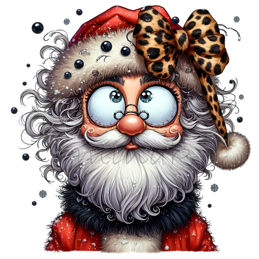 Quirky Santa With Leopard Print Bow 12 PNG Funny Christmas Comics ...
