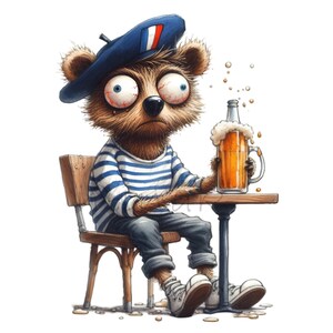 Funny Drunk Bear Sailor Clipart, 15 Comical Beer Drinking Bear PNG ...