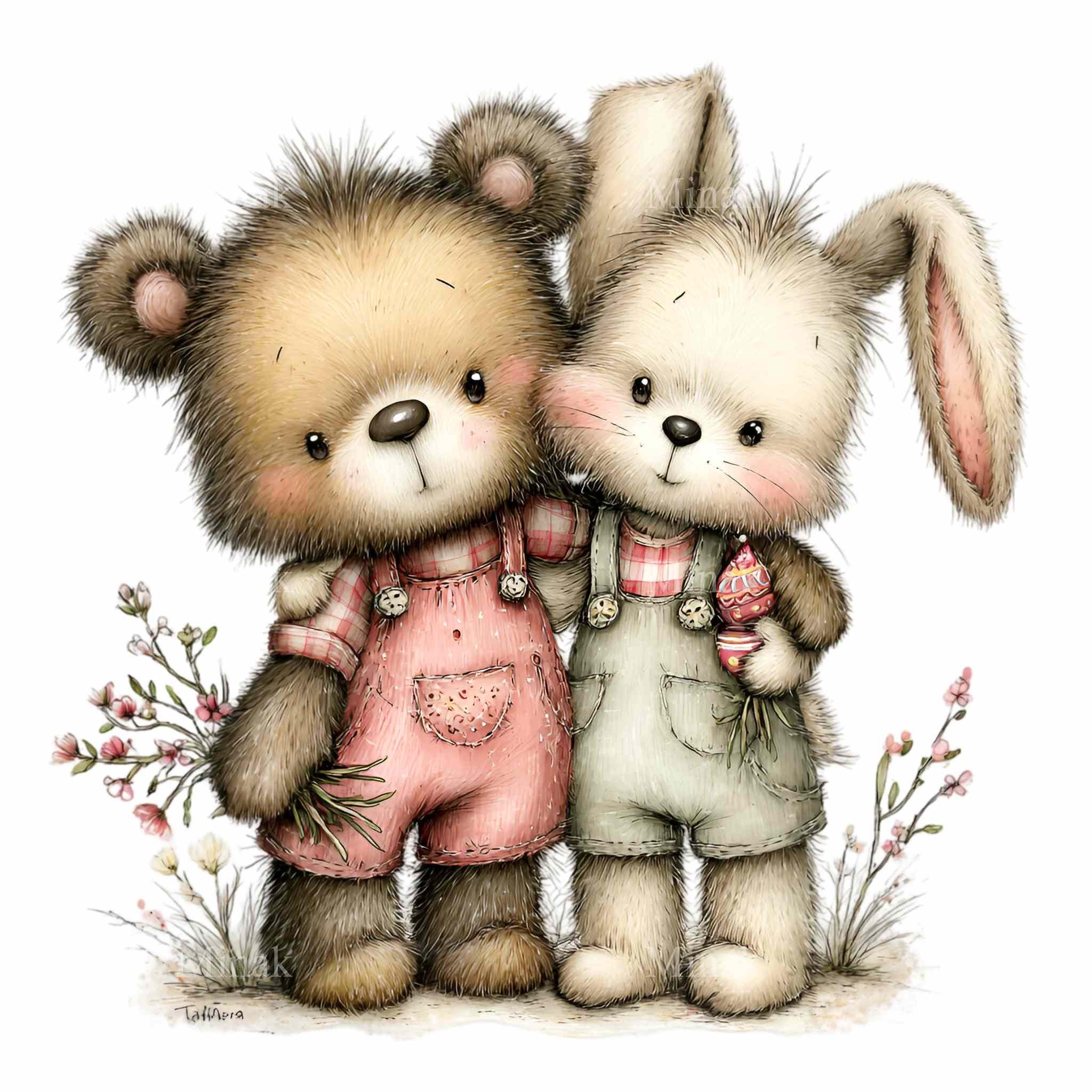 15 PNG Bear and Bunny Clipart – Sweet Animal Hug Illustration, Spring ...