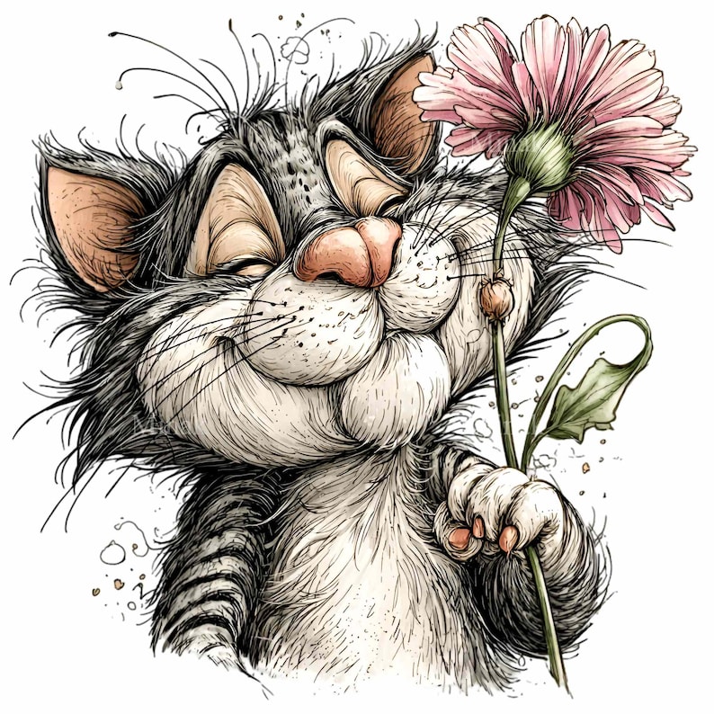 12 PNG Floral Cat Clipart - Cute Kitten With Flowers Digital Download ...