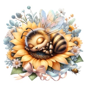 Honey Bee Clipart, Cute Bumblebee Clip Art, 10 PNG Sunflower Baby Bee ...