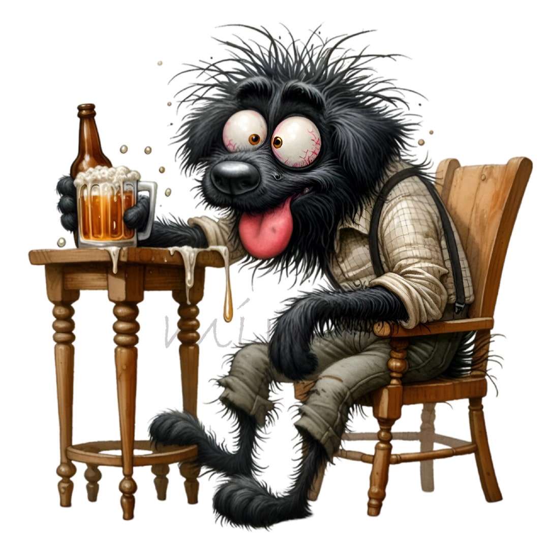 Funny Drunk Dog Clipart PNG 15 Cartoon Labrador Dog With Beer, Messy ...