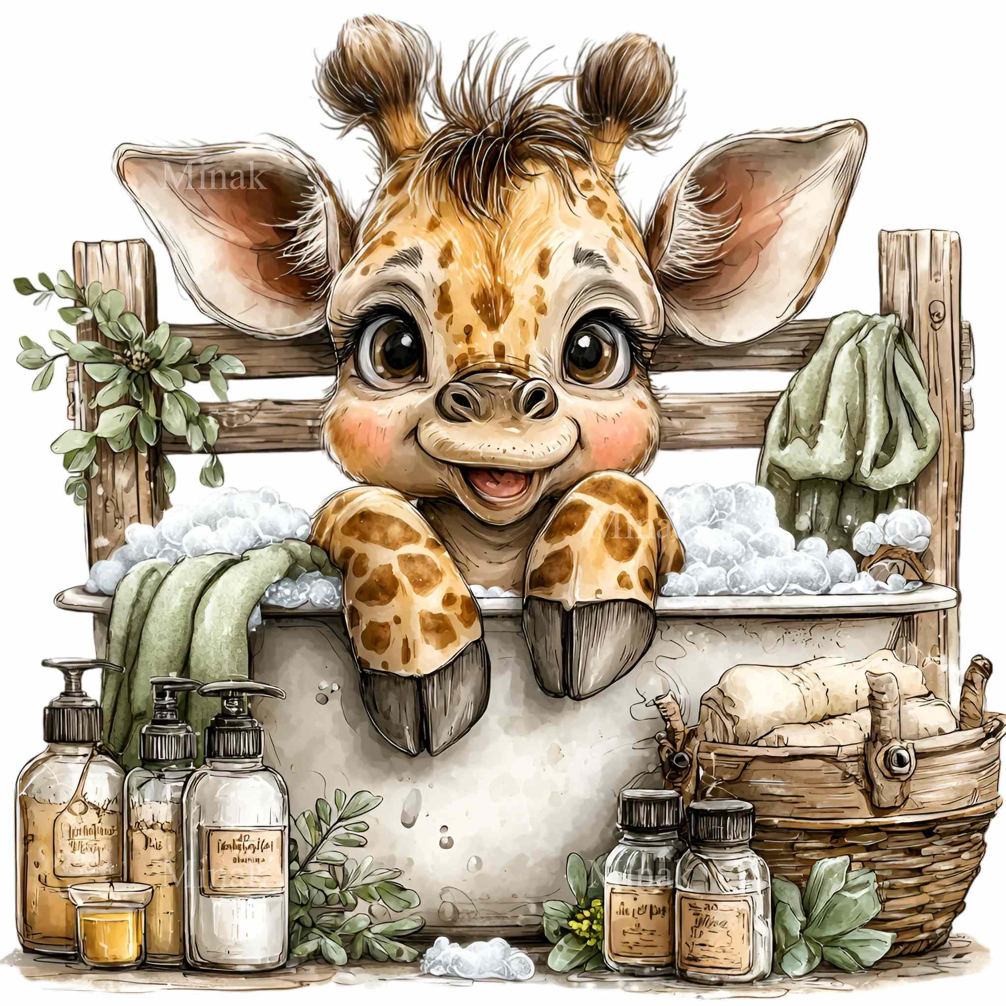 15 PNG Giraffe Bath Clipart – Bubble Bathtub Animal Art for Nursery ...