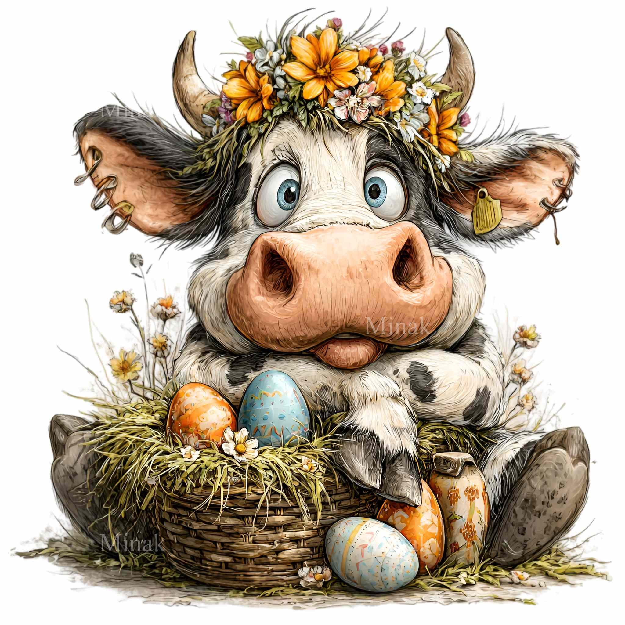 15 PNG Easter Cow Clipart – Spring Farm Animal Illustration, Floral ...