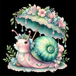 10 Whimsical Snail Princess Clipart PNG | Pastel Snail With Parasol ...