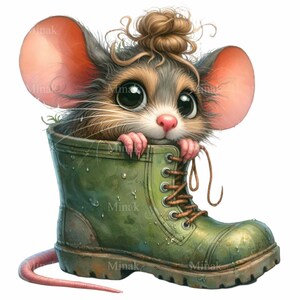 10 PNG Mouse in Boot Clipart – Cute Rainy Day Animal PNG – Whimsical ...