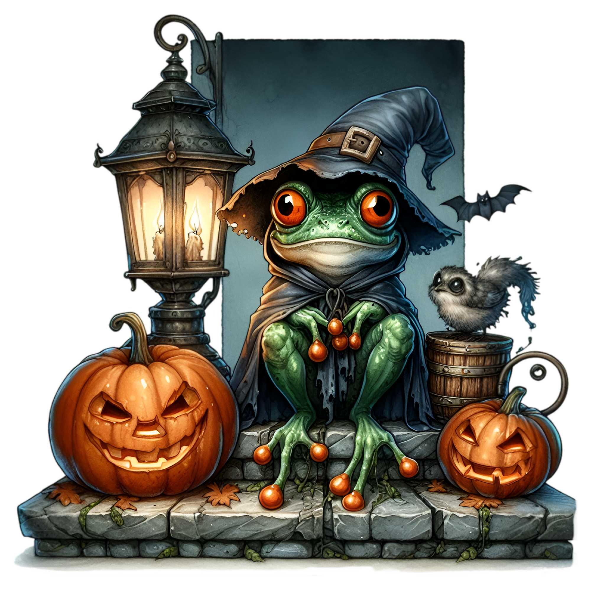 12 PNG Halloween Frog Clipart, Witch Toad Pumpkin Spooky Lantern - Etsy