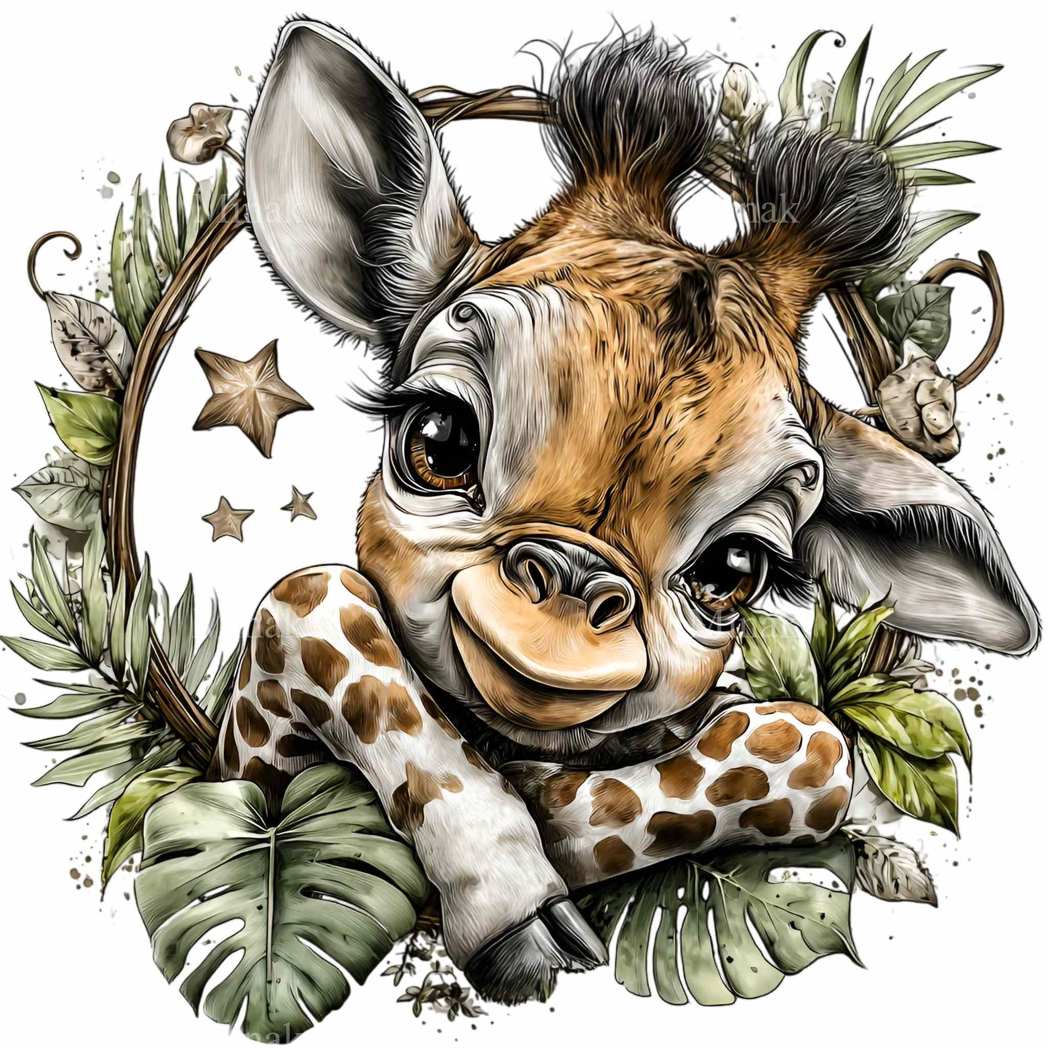 10 PNG Baby Giraffe Clipart – Cute Jungle Animal Wreath Art – Nursery ...
