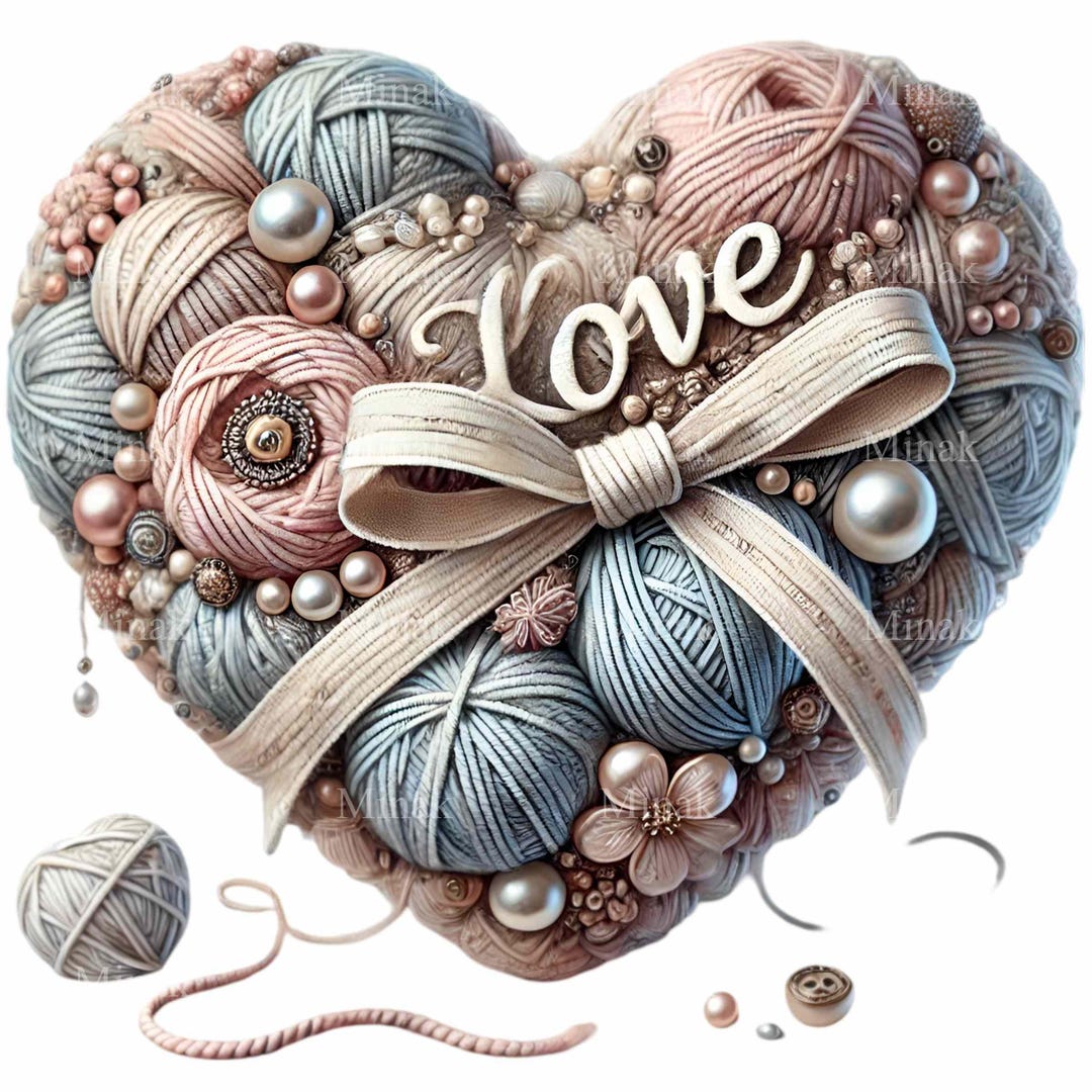 15 Heart-shaped Yarn PNG Clipart - Elegant Yarn Design With Pearls and ...