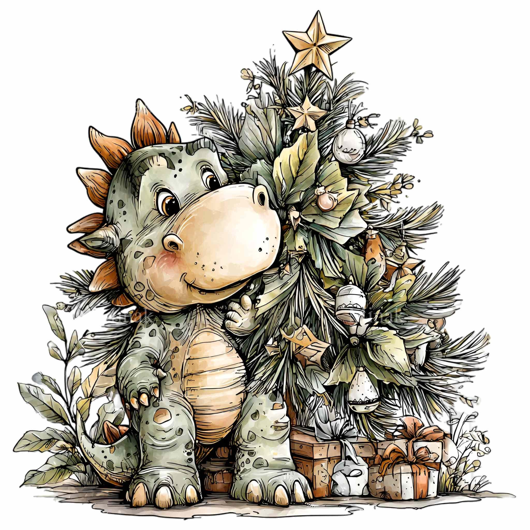 14 PNG Christmas Dinosaur Clipart – Cute Dino PNG – Festive Holiday ...