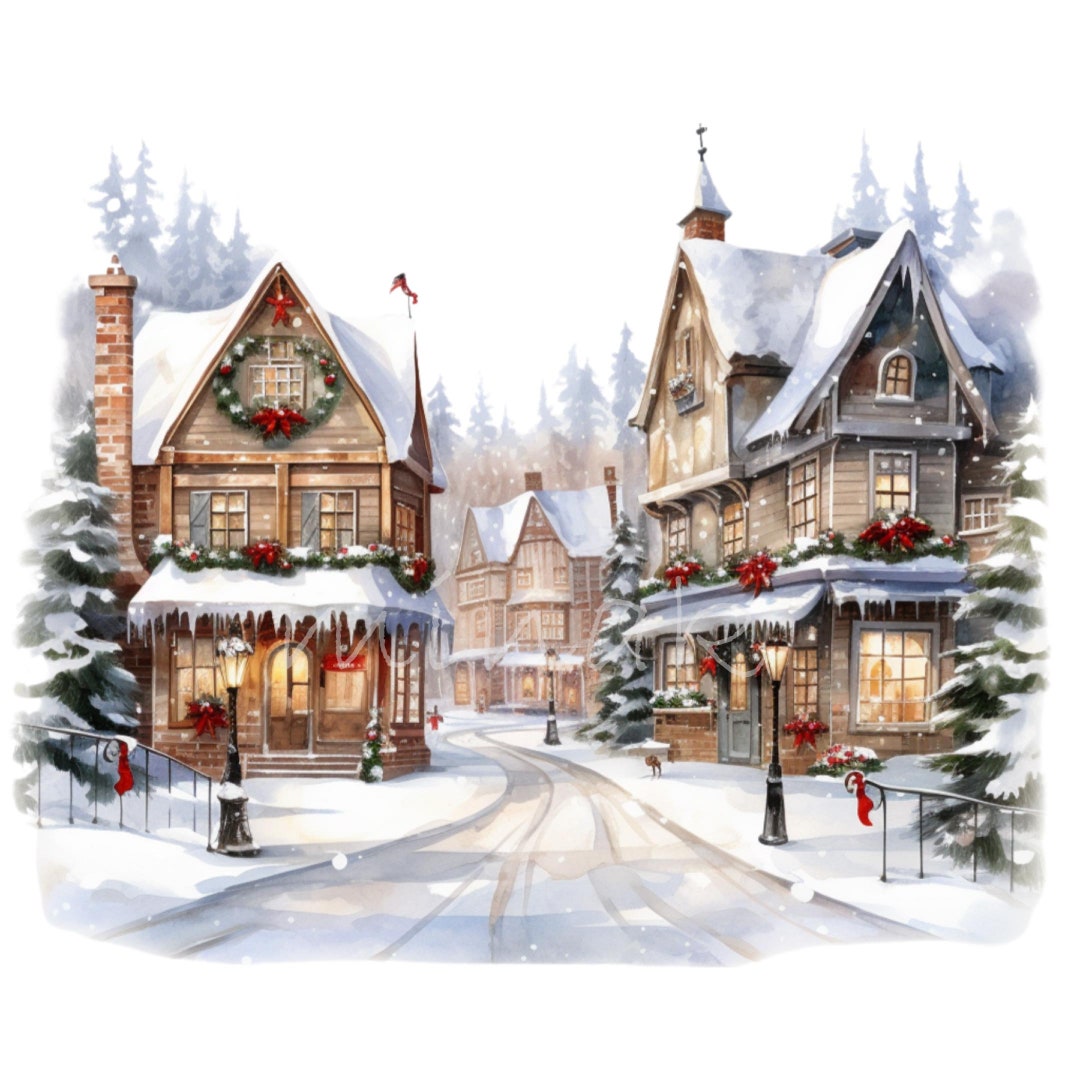 Winter Village Scene Clipart PNG, 10 Snowy Christmas Town With ...