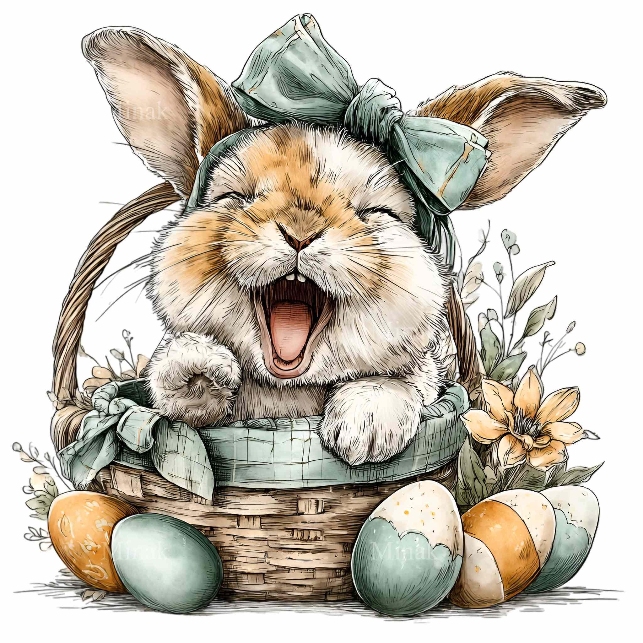 14 PNG Easter Rabbit Clipart – Laughing Bunny With Eggs Basket ...