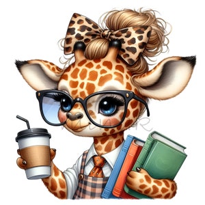 12 Cute Nerdy Giraffe PNG, Adorable School Giraffe With Glasses & Books, Smart Animal Clipart - Etsy