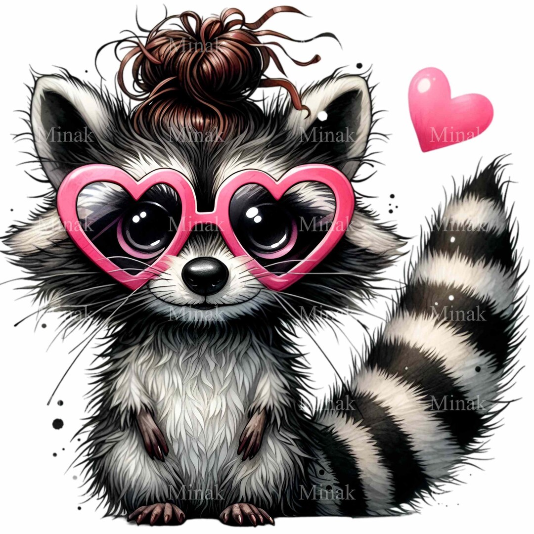 12 PNG Raccoon Clipart – Valentine Woodland Illustration – Heart ...