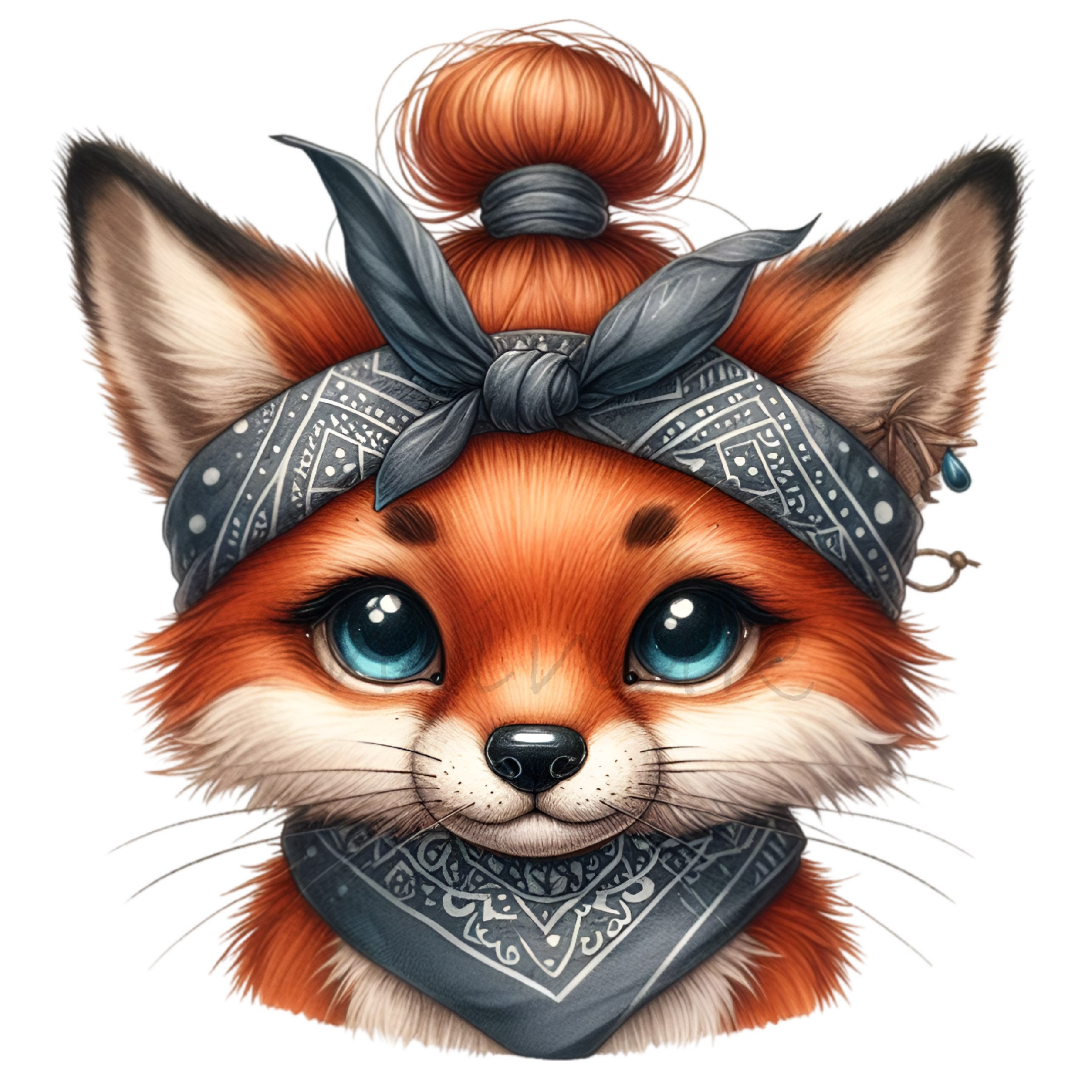 10 PNG Baby Fox Bandana, Woodland Animal Sublimation, Messy Bun Fox ...