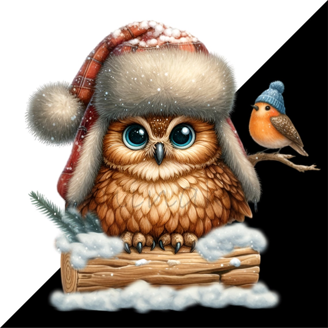 15 PNG Winter Owl Clipart – Cute Bird PNG – Fluffy Owl in Hat With ...