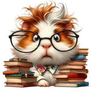 Cute Guinea Pig With Glasses and Books PNG Clipart, 12 Adorable Study ...
