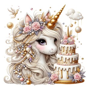 Unicorn Clipart, Birthday Cake Clipart, 20 PNG, Watercolor Pastel ...
