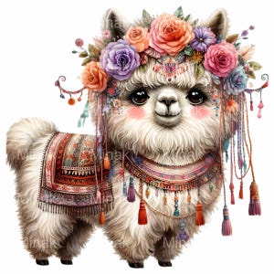 12 Floral Llama PNG Clipart, Cute Alpaca Art, Llama Illustration ...