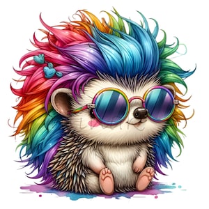Rainbow Hedgehog Cute Baby Animal Clipart 12 PNG Illustration, Digital ...
