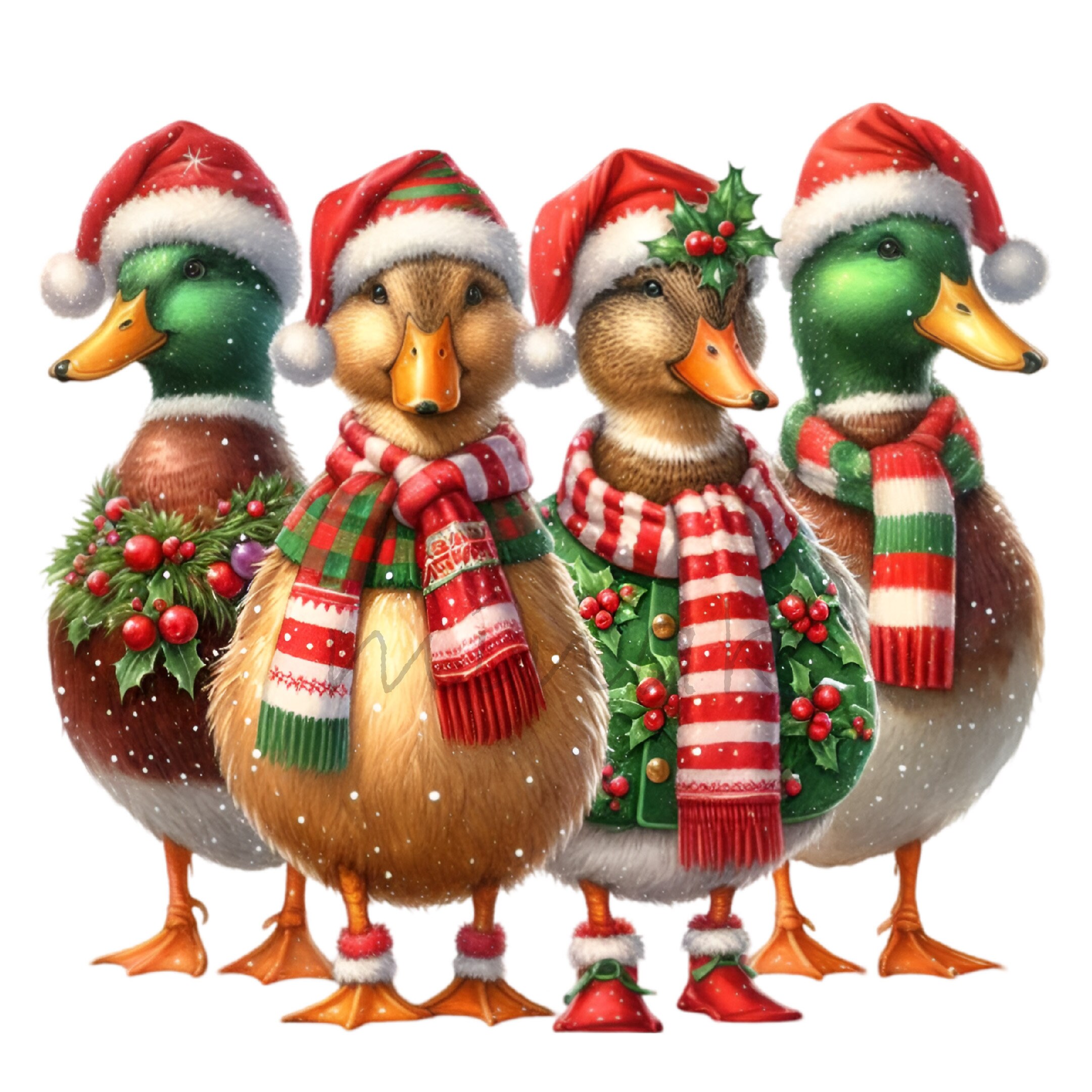 12 PNG Christmas Duck Clipart - Cute Festive Ducks PNG Illustration ...