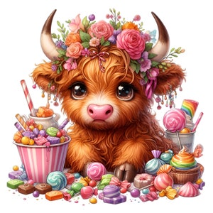 Candy Cow Clip Art, 12 PNG Cute Sweets Shop Highland Cow, Funny Grandma ...