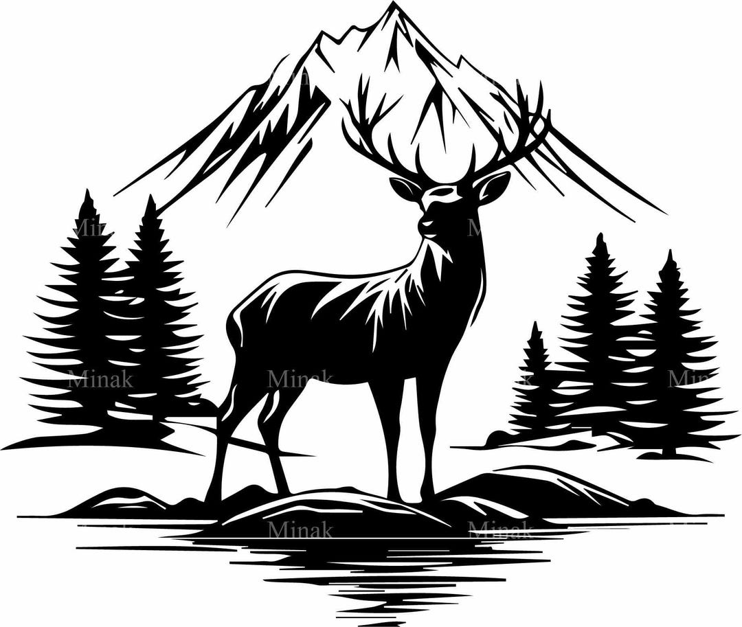 4 Mountain Deer SVG Cut File, Majestic Elk Silhouette Clipart, Wildlife ...