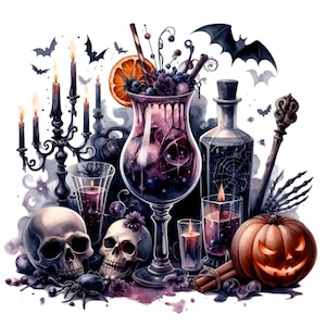 Witch's Brew Halloween Cocktail Watercolor Clipart 10 Spooky Drink Art ...