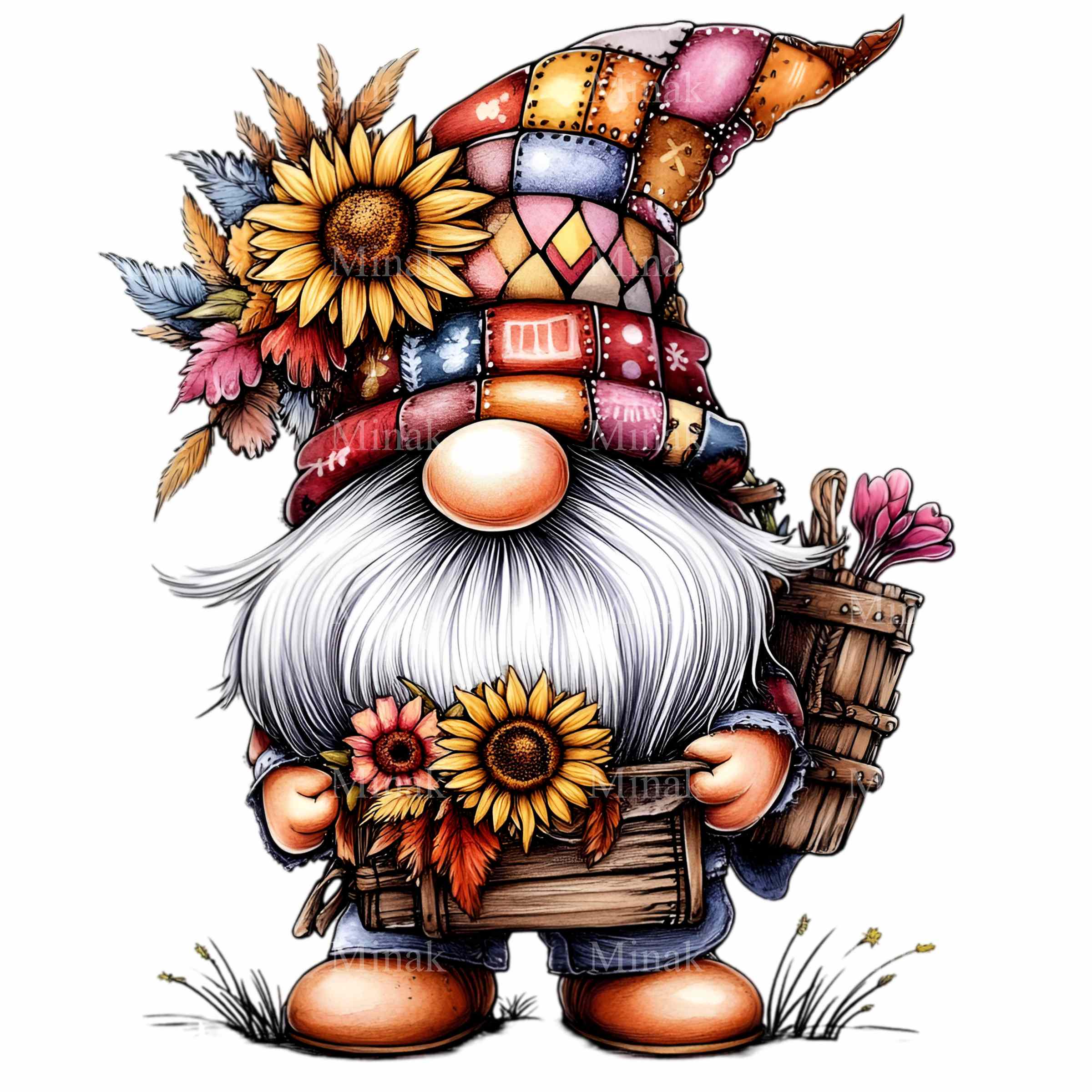 16 PNG Sunflower Gnome Patchwork Autumn Clipart, Fall Garden - Etsy