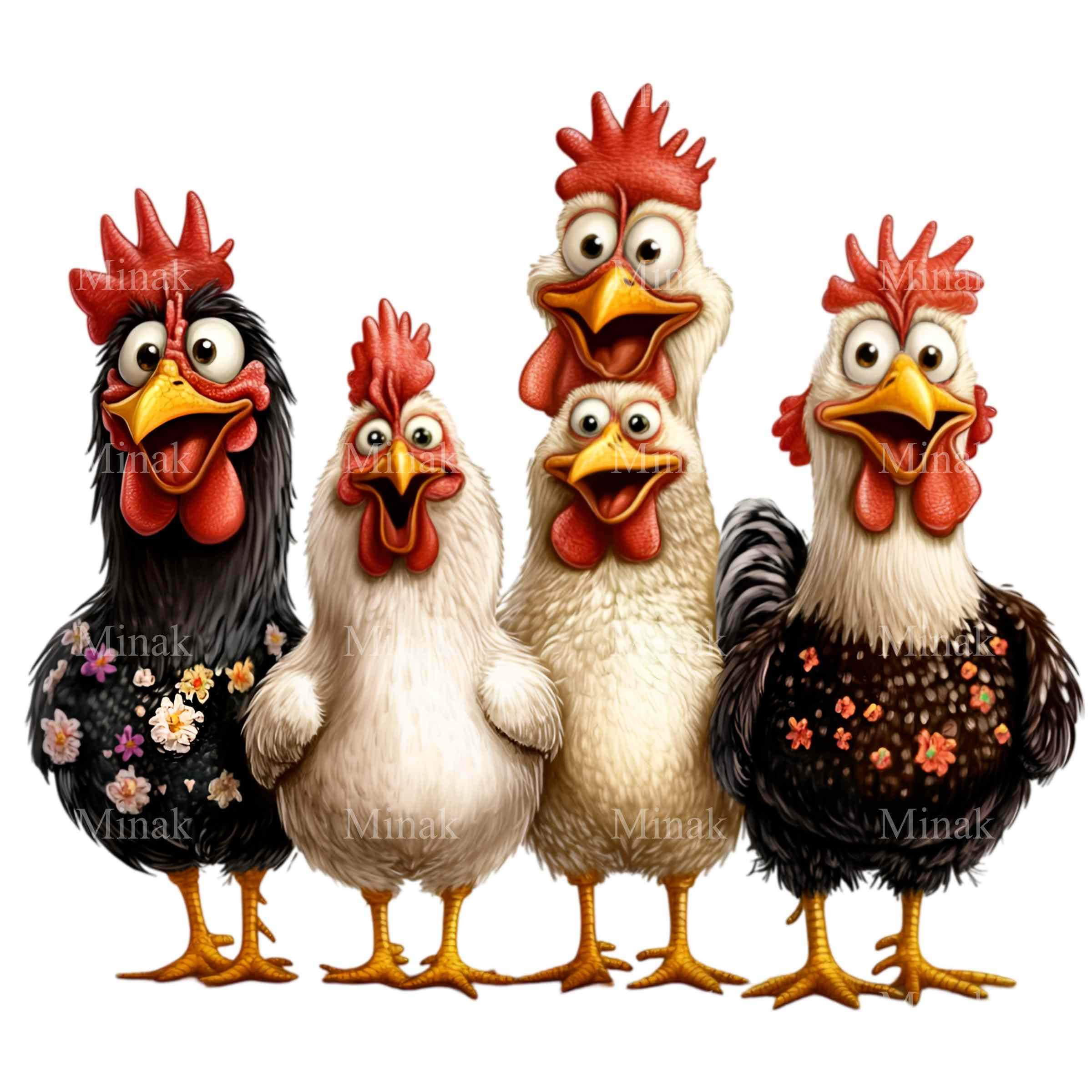 12 Funny Chickens Group PNG Clipart - Quirky Cartoon Farm Animals for ...