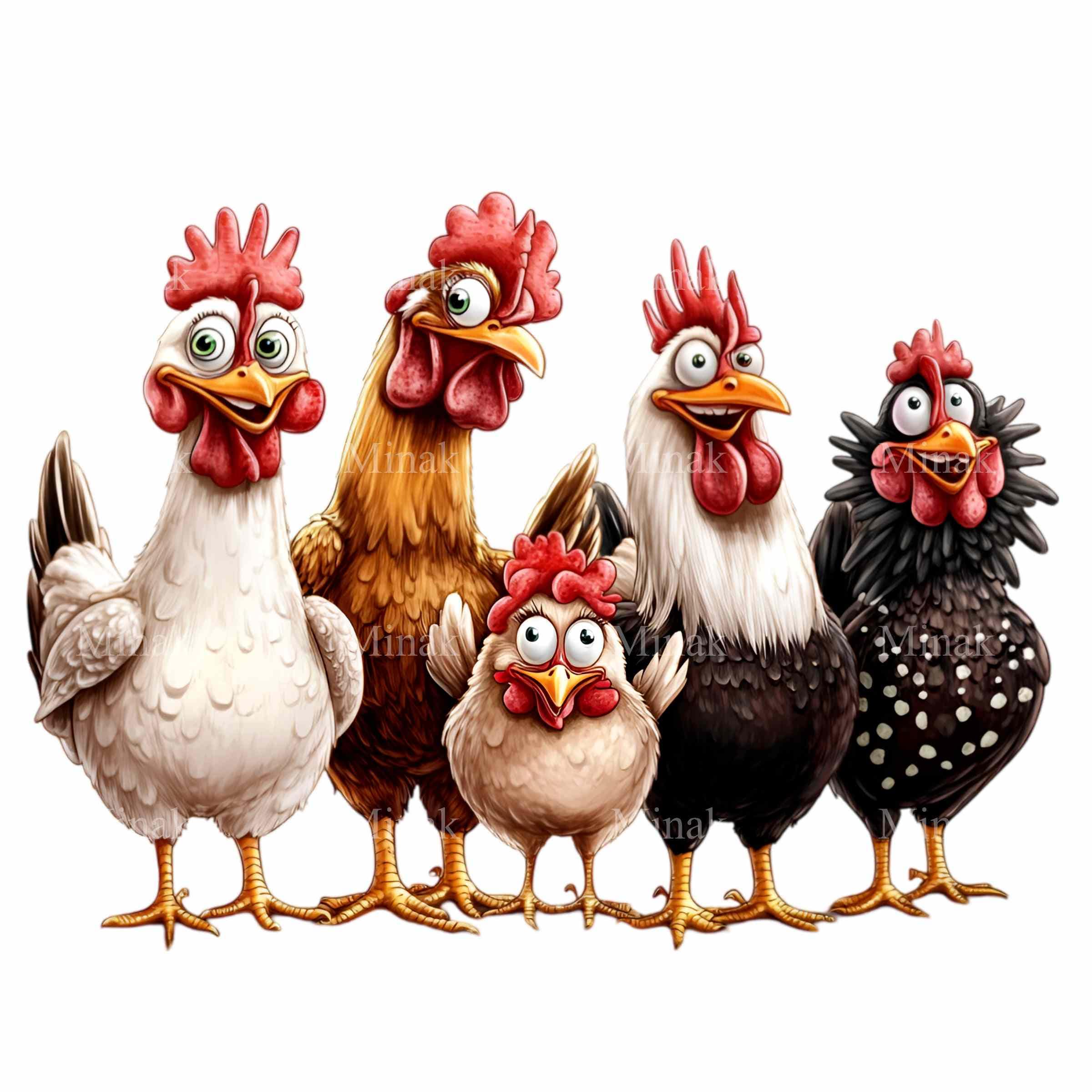12 Funny Chickens Group PNG Clipart - Quirky Cartoon Farm Animals for ...