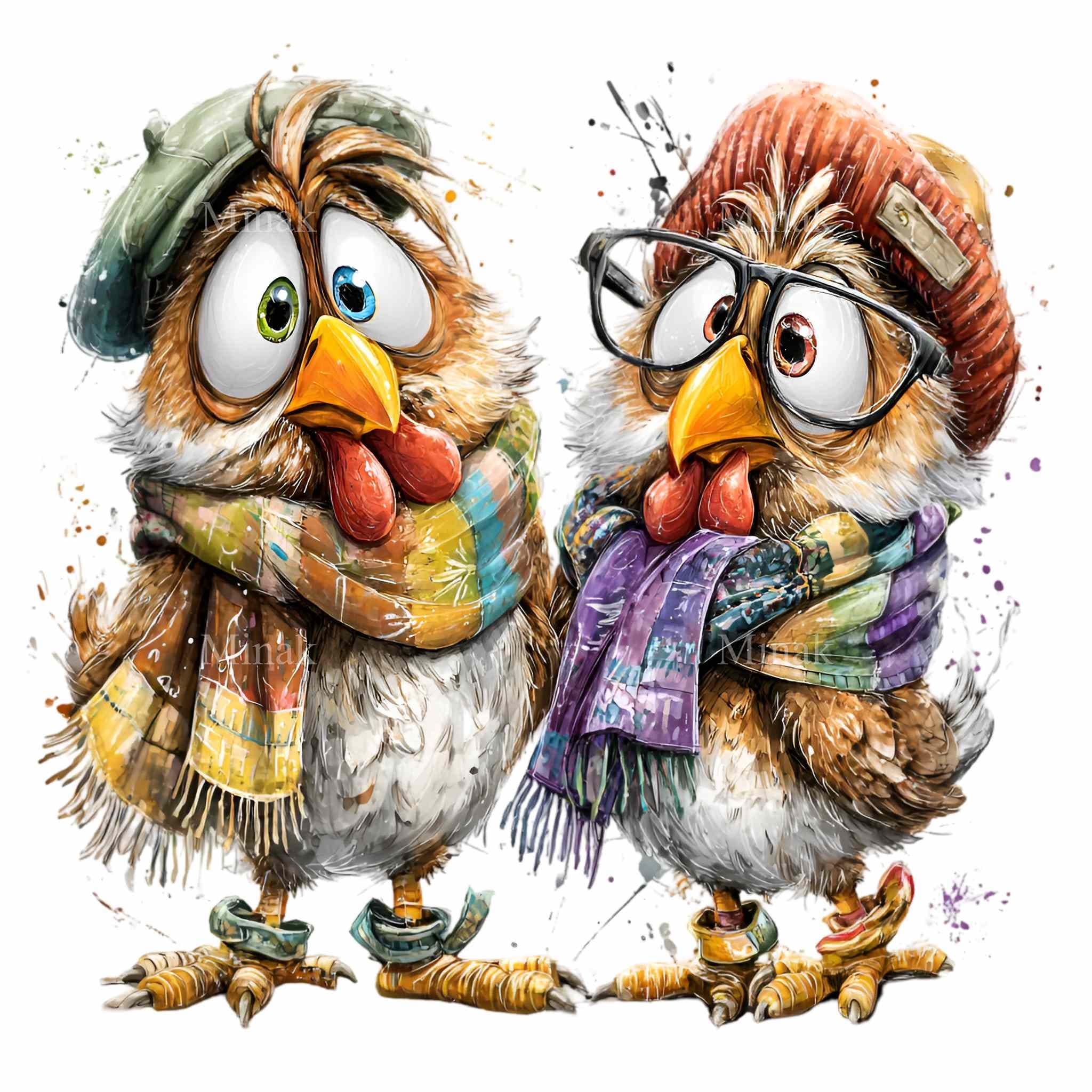 12 PNG Fall Chickens Clipart – Funny Cartoon Bird PNG – Farm Animals in ...