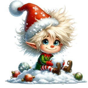 Adorable Christmas Elf in Snow Clipart PNG 14 Cute Festive Elf With ...