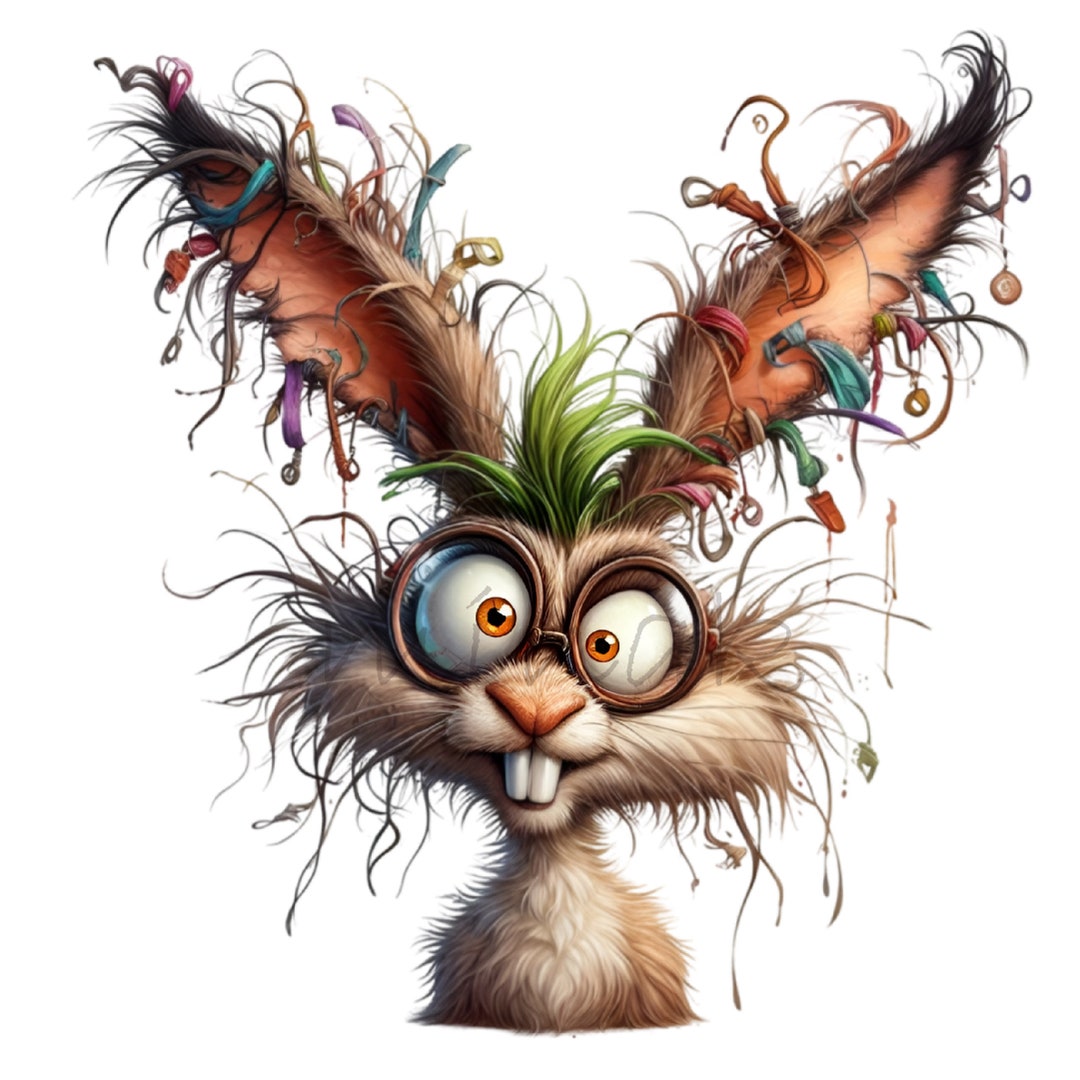 10 Funny Bunny PNG Clipart With Wild Hair, Glasses, and Tangled Ears ...