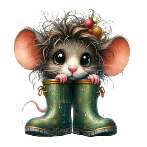 10 PNG Mouse in Boot Clipart – Cute Rainy Day Animal PNG – Whimsical ...