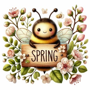 12 Spring Bee PNG Clipart, Cute Bumblebee With Flowers, Whimsical ...