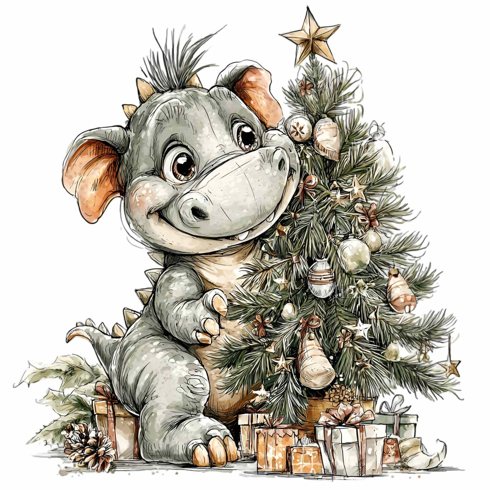 14 PNG Christmas Dinosaur Clipart – Cute Dino PNG – Festive Holiday ...