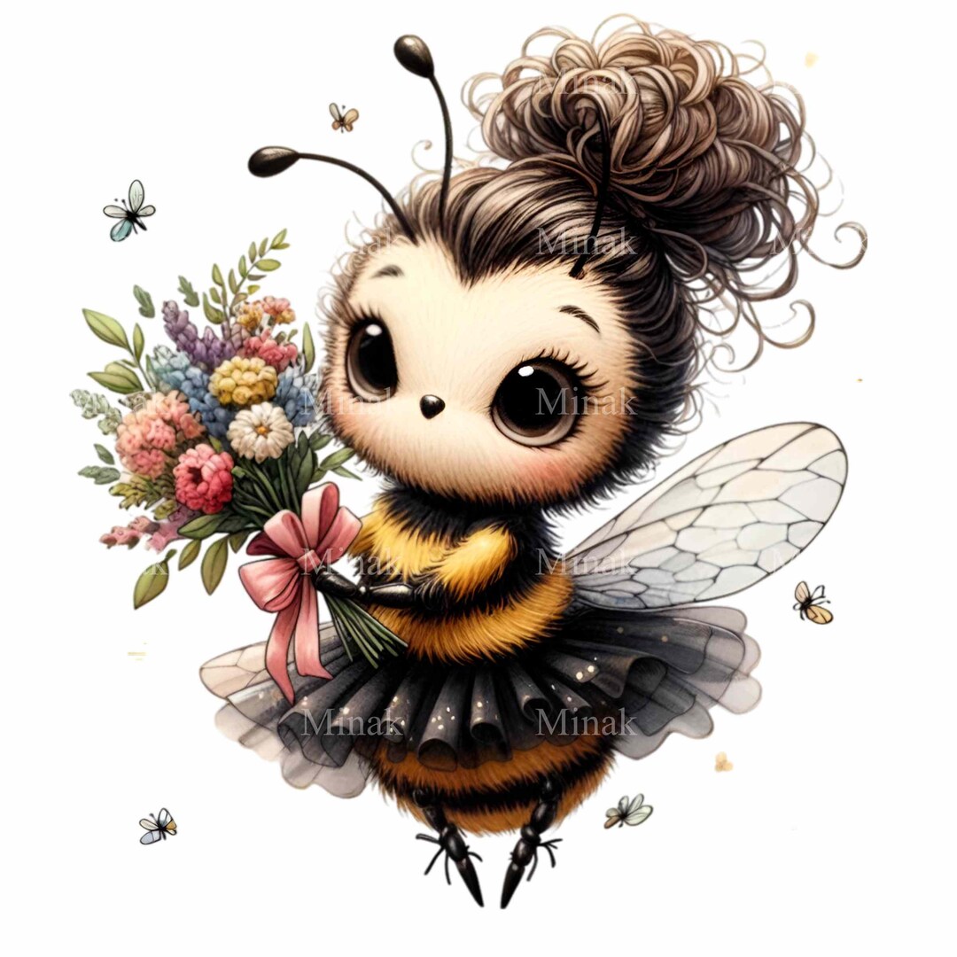 14 PNG Cute Bee Ballerina Clipart - Adorable Bumblebee in Tutu Holding ...