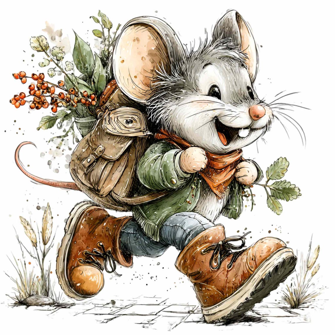 15 PNG Hiking Mouse Autumn Forest Animal Clipart, Adventure Sublimation ...